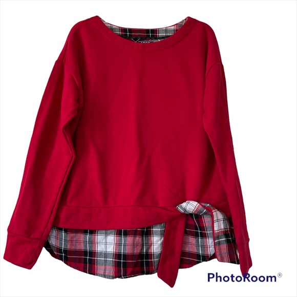 Izod | Tops | Izod Red Plaid Layered Sweatshirt Top | Poshmark